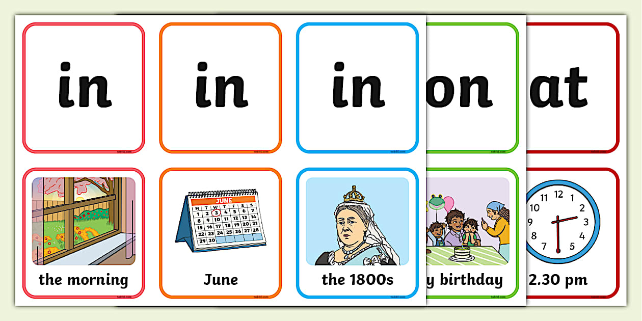Preposition of Time Examples Matching Cards | Twinkl