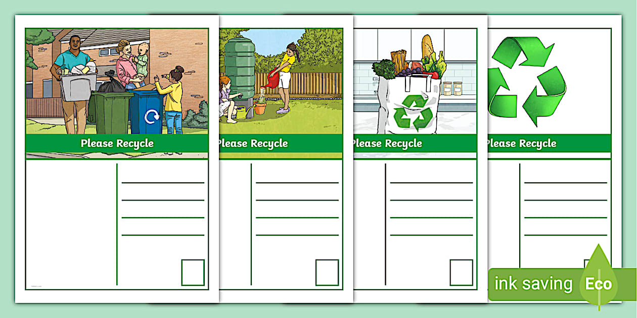 Recycling Themed Postcards (teacher made) - Twinkl