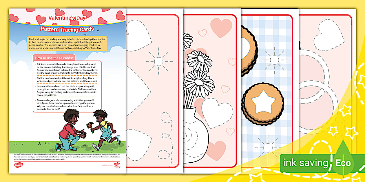 Valentines Day Mark Making Pattern Tracing Pages - Twinkl