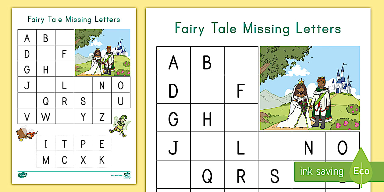 Fairy Tale Missing Letters Cut and Paste Worksheet - Twinkl