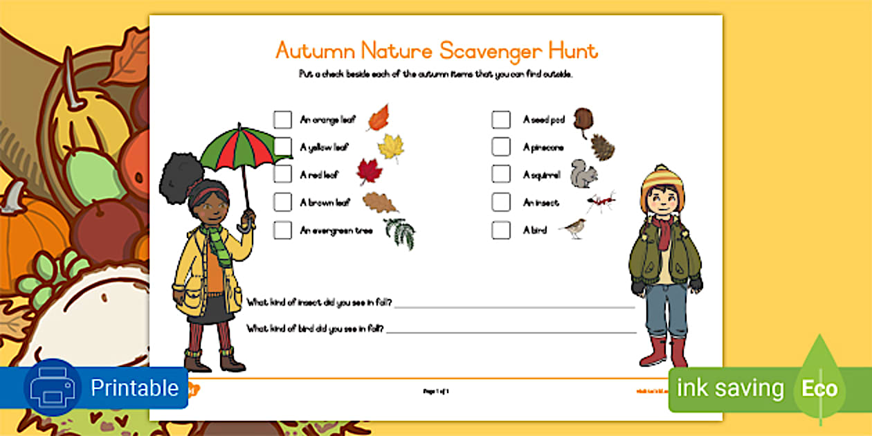 Autumn Nature Scavenger Hunt Activity (teacher made)