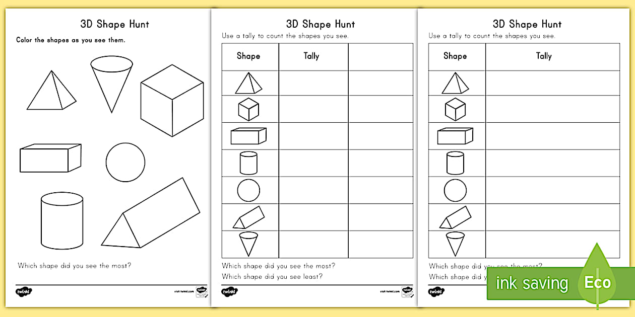 3D Shape Hunt Worksheet / Worksheets - Twinkl