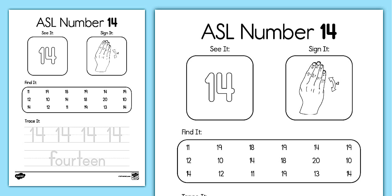 ASL Number 14 Worksheet (teacher made) - Twinkl