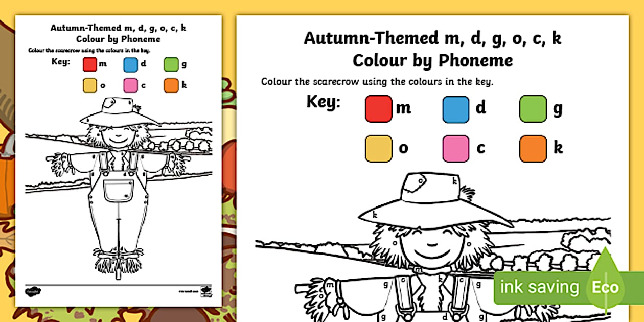 Autumn-Themed m, d, g, o, c, k Colour by Phoneme Activity