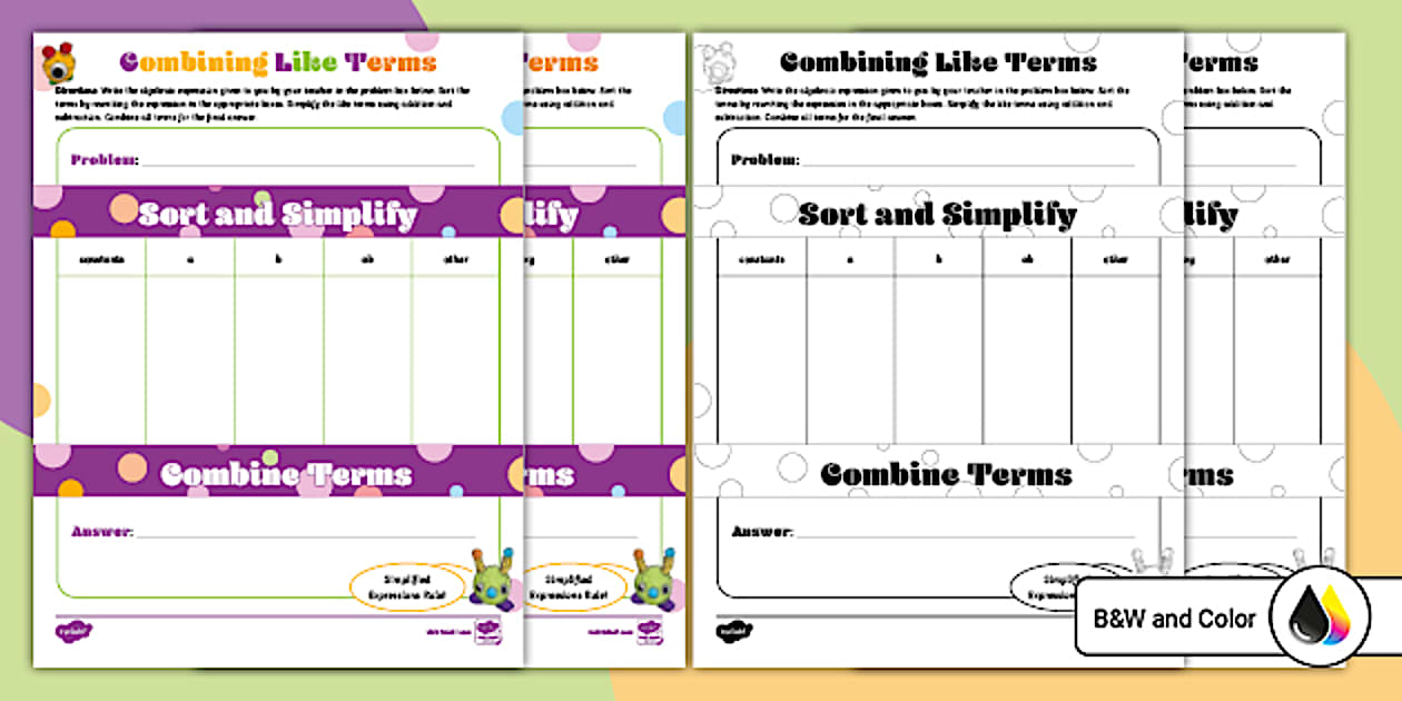 Combining Like Terms Math Doodle Organizer (Teacher-Made)