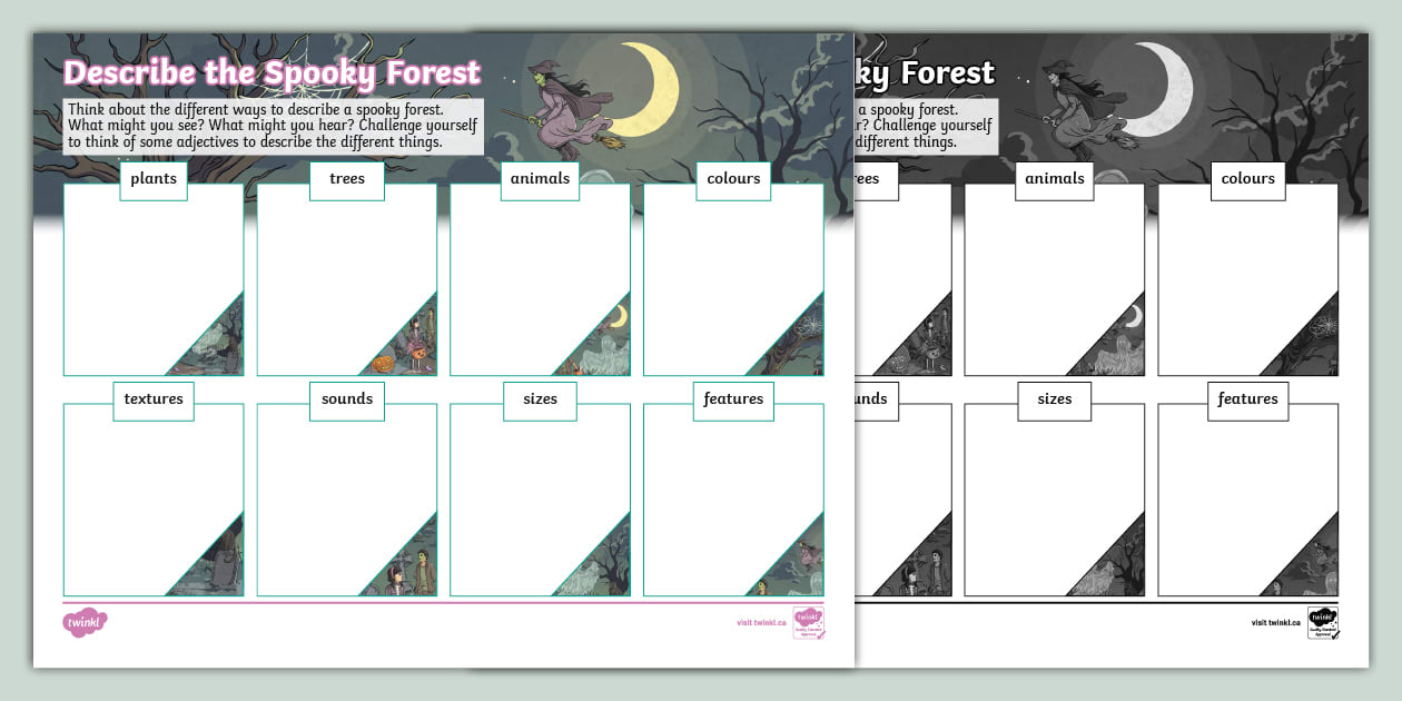 Spooky Forest Adjective Worksheet - Twinkl