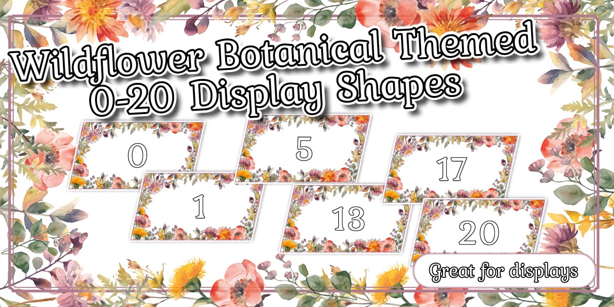 * NEW * Wildflower Botanical Themed Numbers 0-20 Parallelogram Display ...