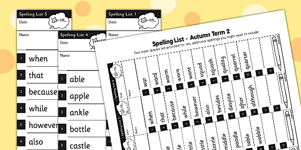 Editable Home Educators Spelling Lists Year 2 Autumn 2