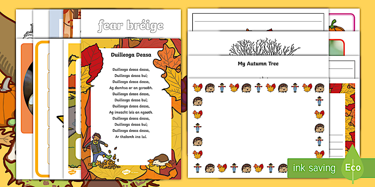 'Autumn' Language Activity Pack English/Gaeilge - Twinkl