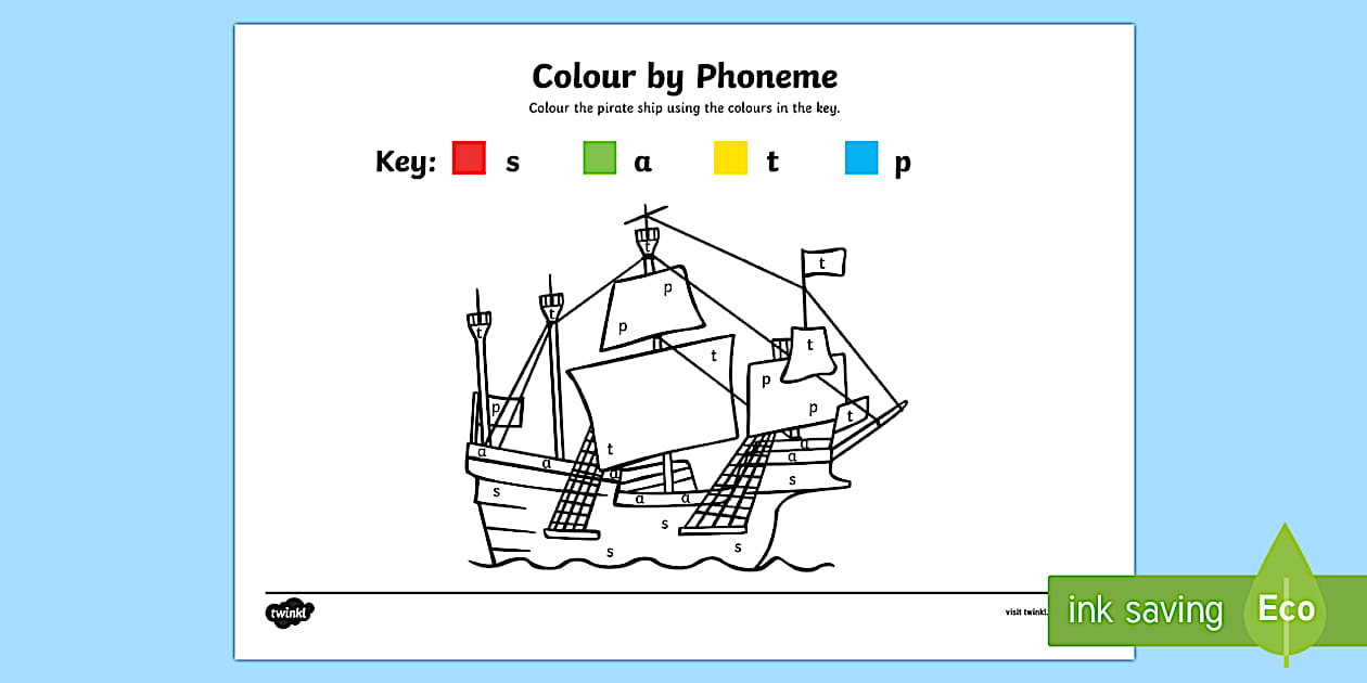 Editable Colour by Phoneme Pirate Ship Phase 2 s a t p