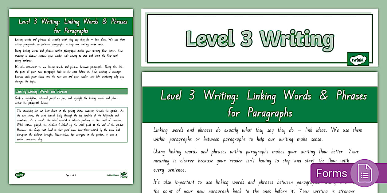 Level 3: Linking Words & Phrases for Paragraphs Worksheet
