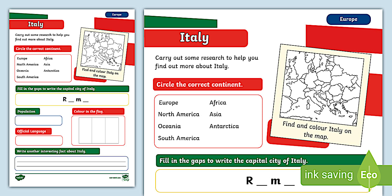 Italy KS1 Research Activity - Around the World - Twinkl