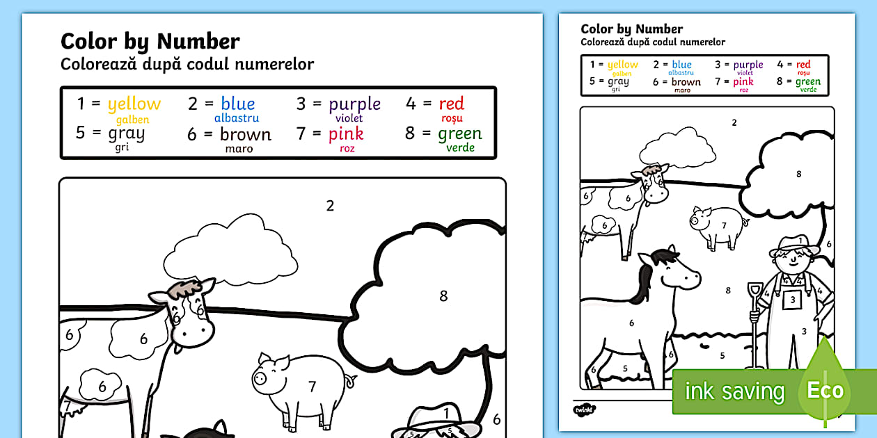 Farm Color by Number English/Italian - Farm Color by Numbers