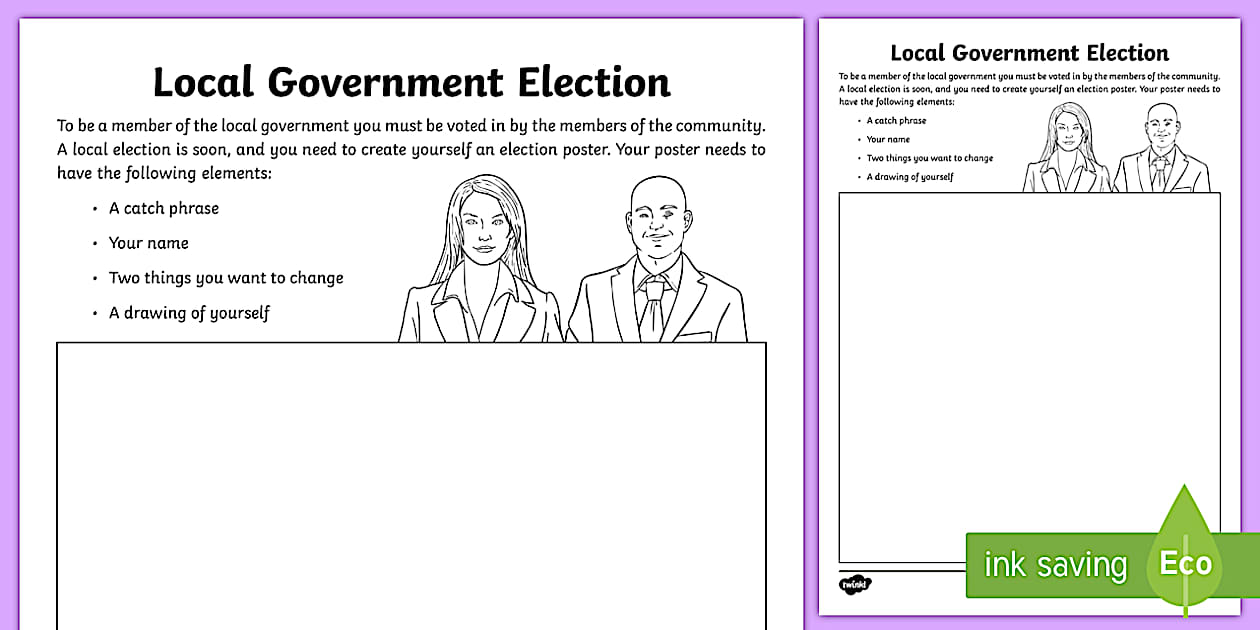 Local Government Election Poster Worksheet - Twinkl