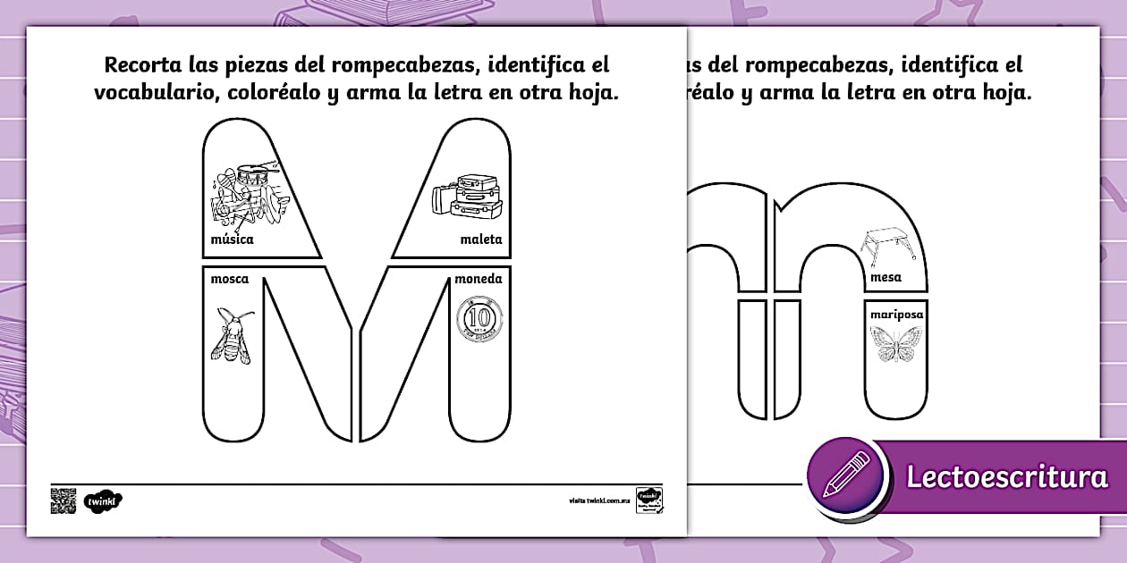Hoja de actividad: Rompecabezas de la letra M (teacher made)