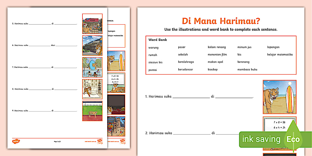 Di Mana Harimau? Sentences Activity