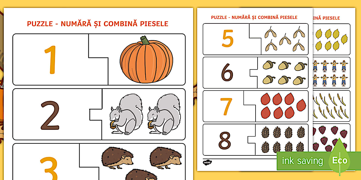 Numerele 1-12 cu tema toamna Joc de punere în corespondență