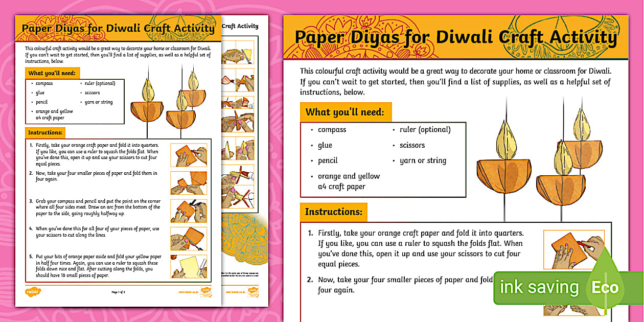 Paper Diyas for Diwali Craft Activity - Diwali | Twinkl