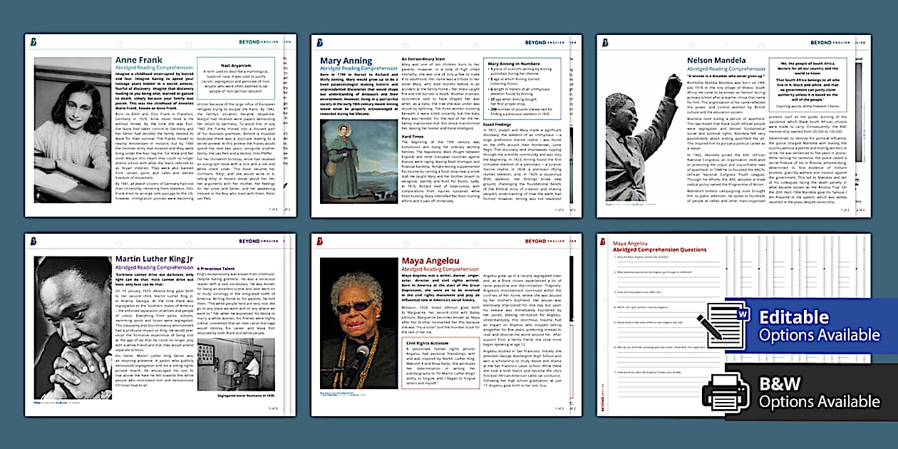 Extraordinary Lives Abridged Comprehensions Pack - Twinkl
