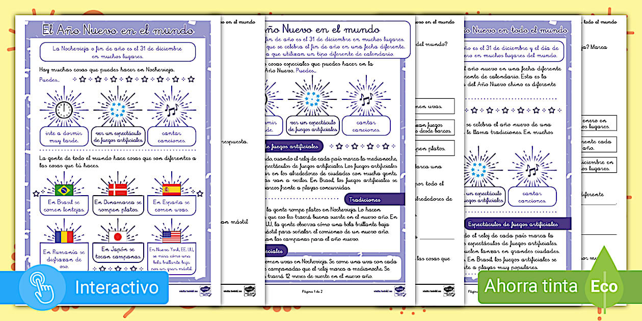 Comprensión lectora por niveles: El Año Nuevo en el mundo