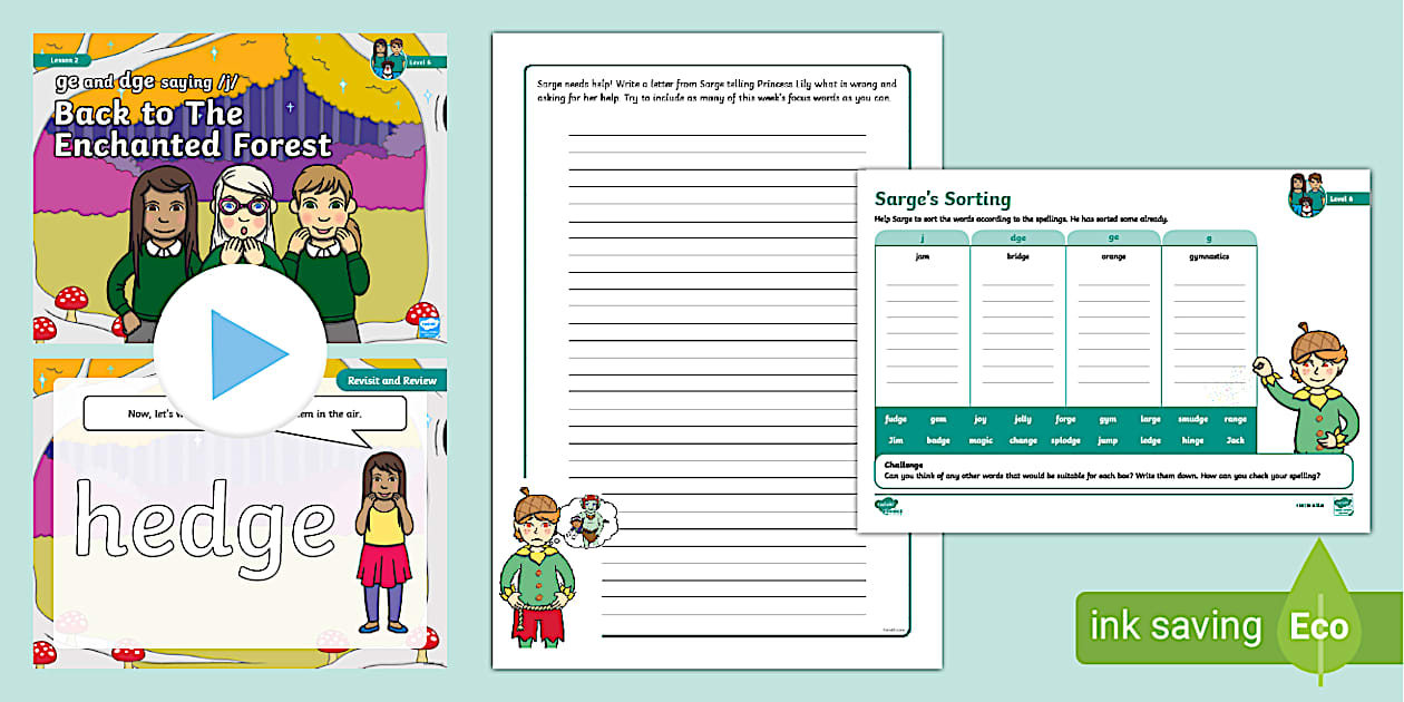 ‘dge' and ‘ge’ saying /j/ Lesson Pack (Teacher-Made)