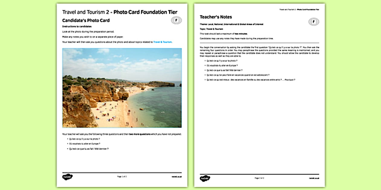 Travel and Tourism 2 GCSE Foundation Photo-Card French