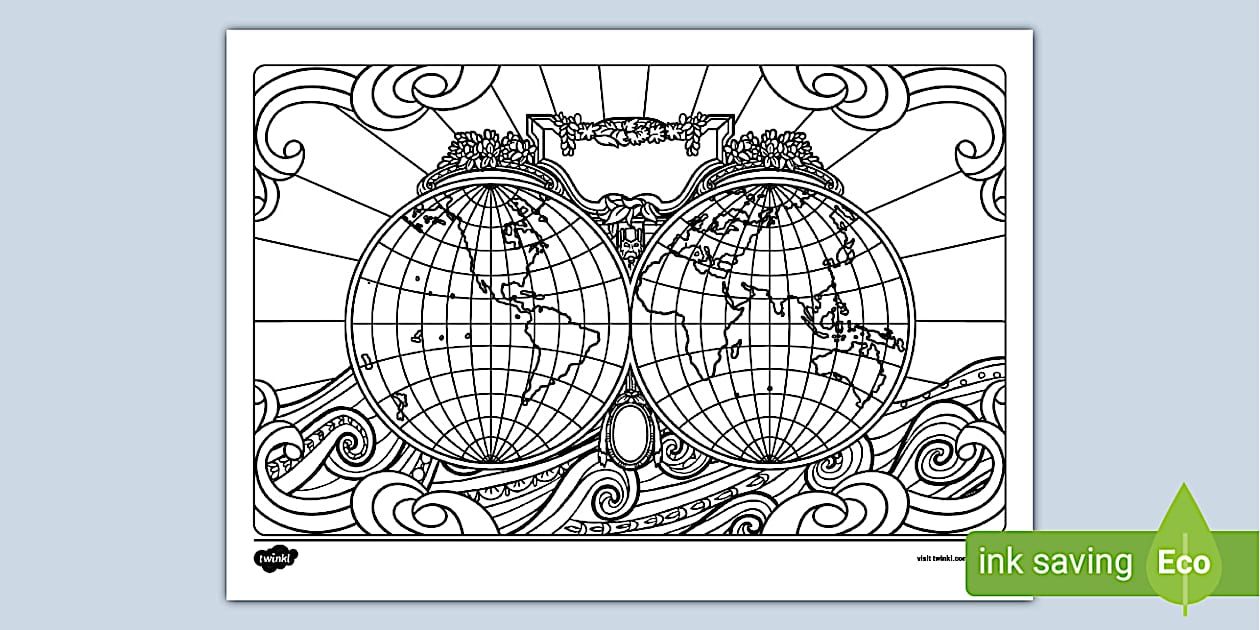 World Map Mindfulness Colouring Page,Mindfulness