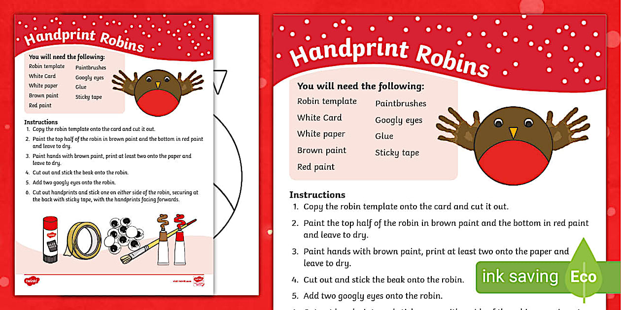 Christmas Robin Craft - Handprint Art Activity for Children