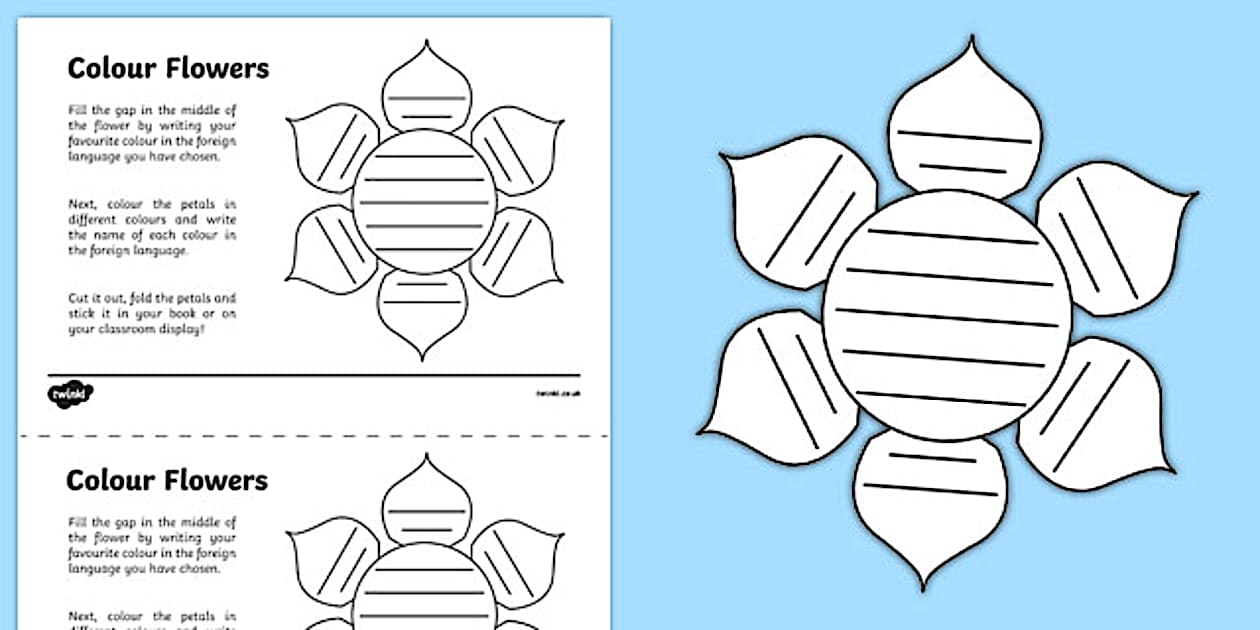 Editable MFL Colour Flowers Worksheet (teacher made)