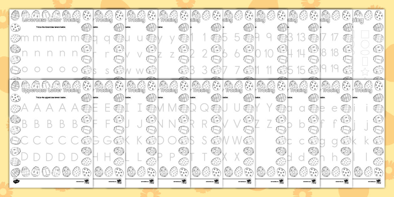 Easter Letters, Numbers, and Shapes Tracing Worksheets