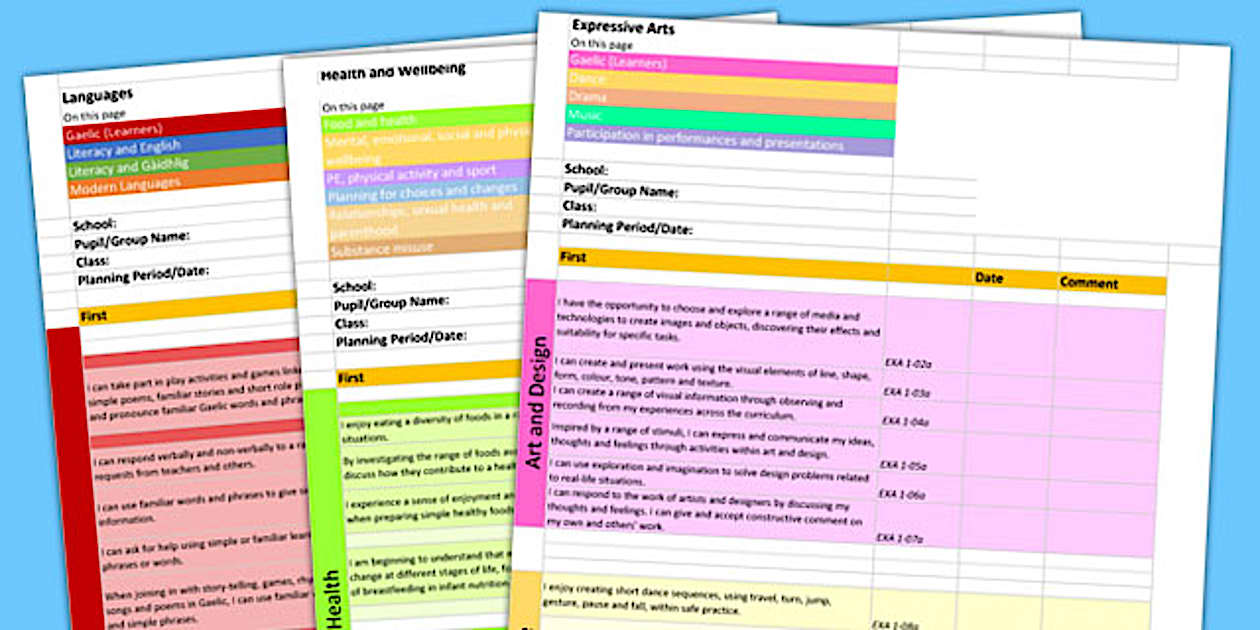 Scottish Curriculum for Excellence First Overview Planning Spreadsheet