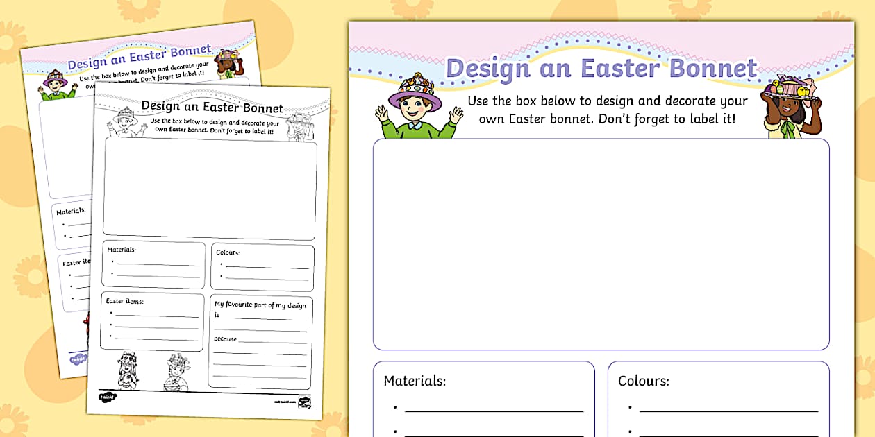 Design an Easter Bonnet Activity Sheet (teacher made)
