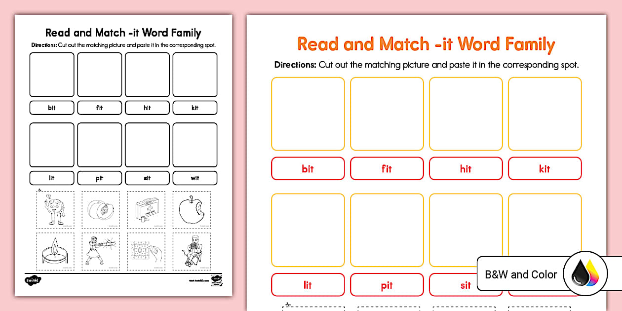 Read and Match -it Word Family Worksheet for K-1st Grade