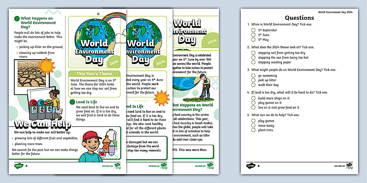 KS1 World Environment Day Reading Comprehension Activity
