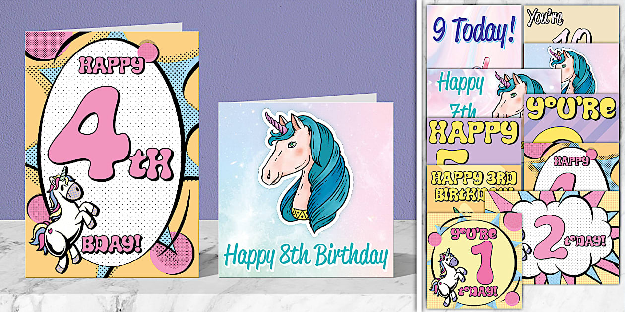 Unicorn Birthday Cards Age 1-10 | Twinkl Party - Twinkl
