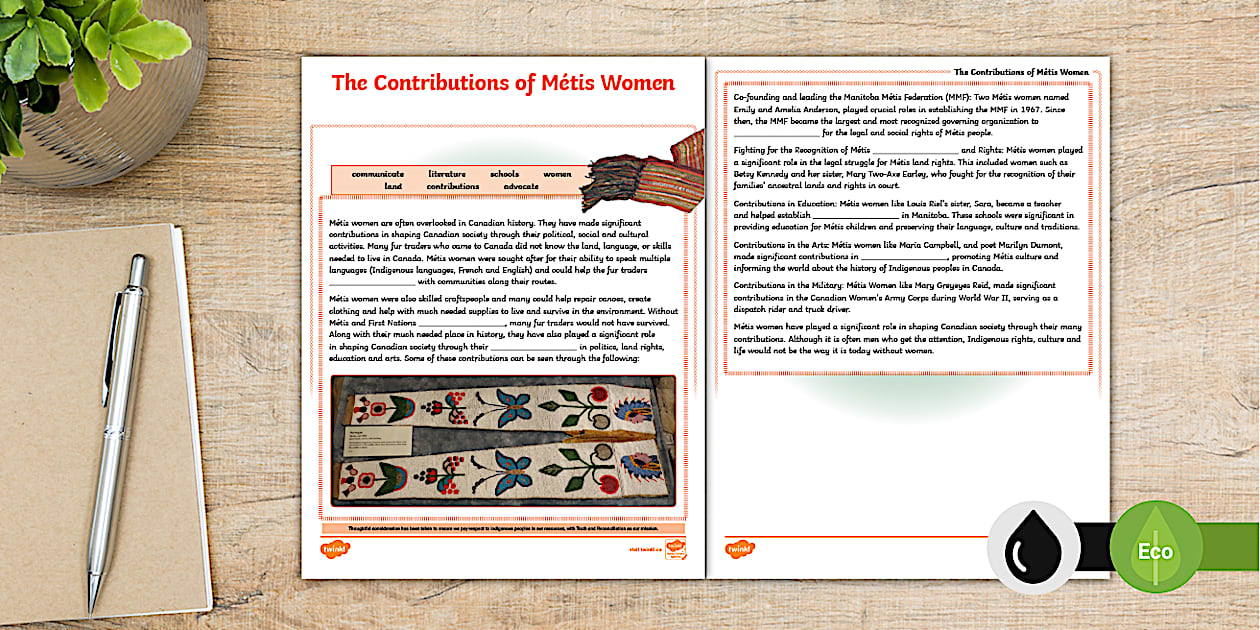 FREE! - The Role of Métis Women Cloze Activity - Twinkl