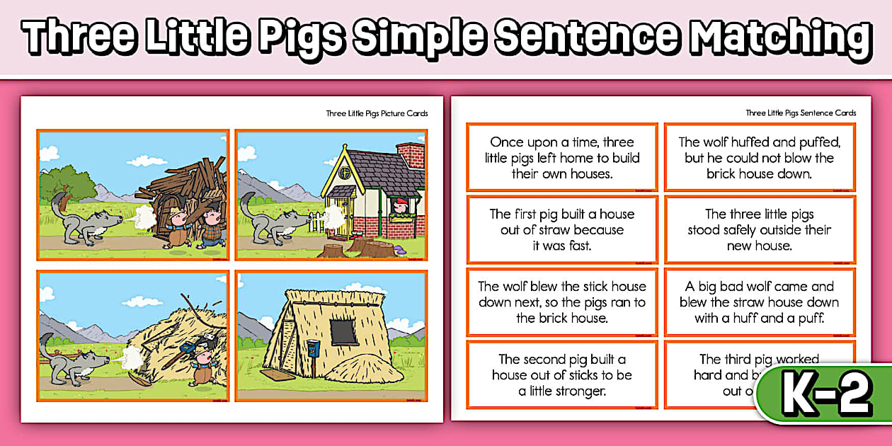 Three Little Pigs Simple Sentence Matching Activity