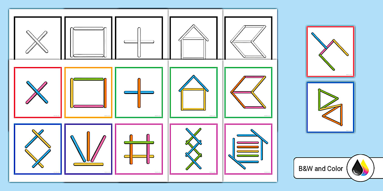 Craft Stick Shape and Pattern Cards - Twinkl