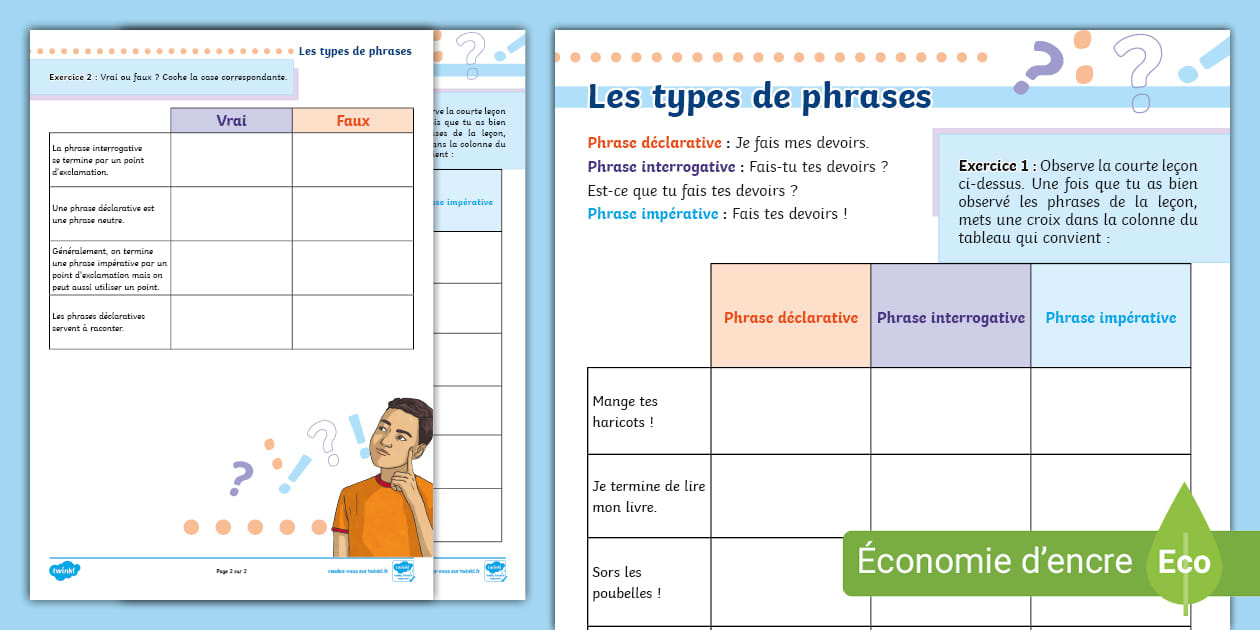 Les types de phrases - fiche d'activités