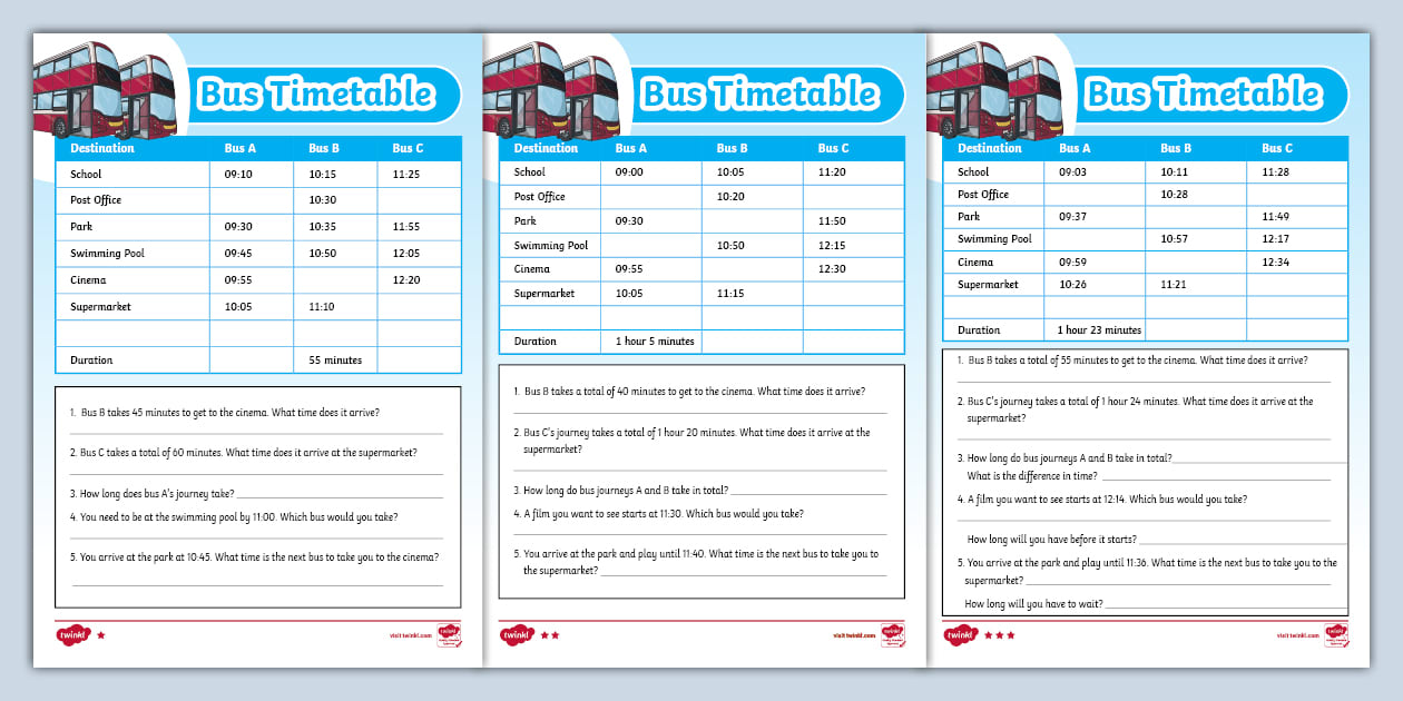 Scottish Electric Buses - Local Bus Timetable Activity Sheet