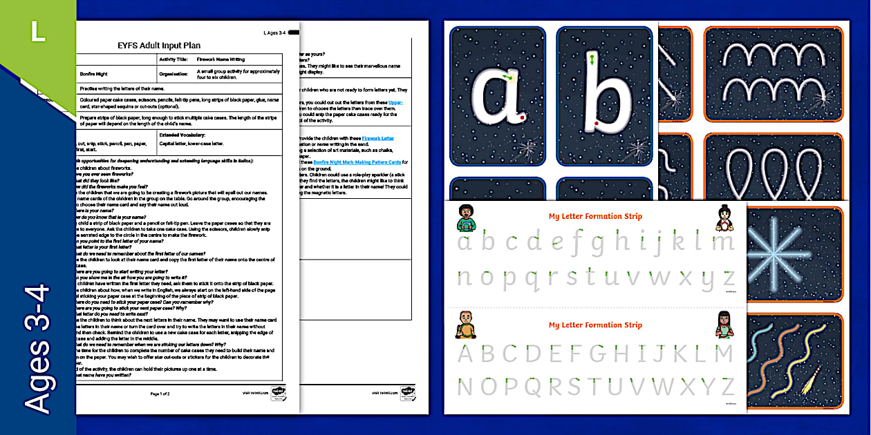 EYFS Firework Name Writing Adult Input Plan and Pack