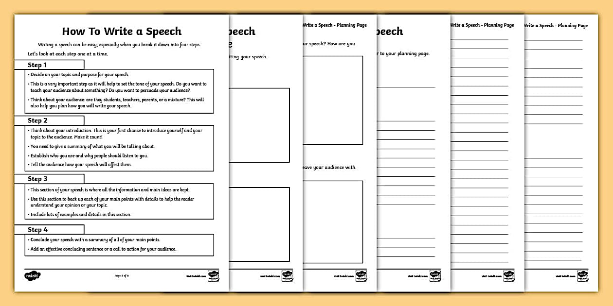 How To Write a Speech Worksheet for 6th-8th Grade - Twinkl