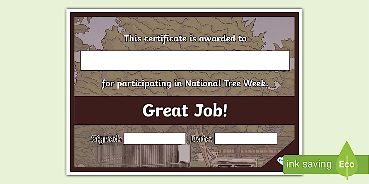 National Tree Week Certificate (Teacher-Made) - Twinkl