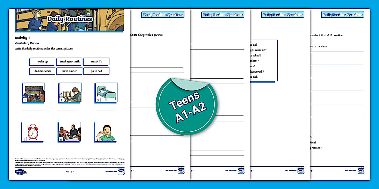 ESL Daily Routines Speaking Sheet (teacher made) - Twinkl