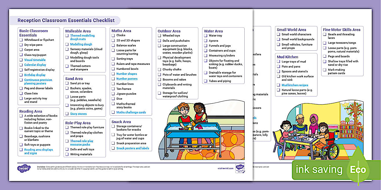 Editable Reception Classroom Essentials Checklist for Early Years