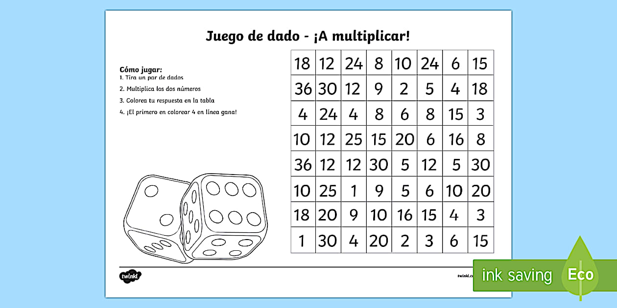 juego de dado a multiplicar Ficha de actividad - Twinkl