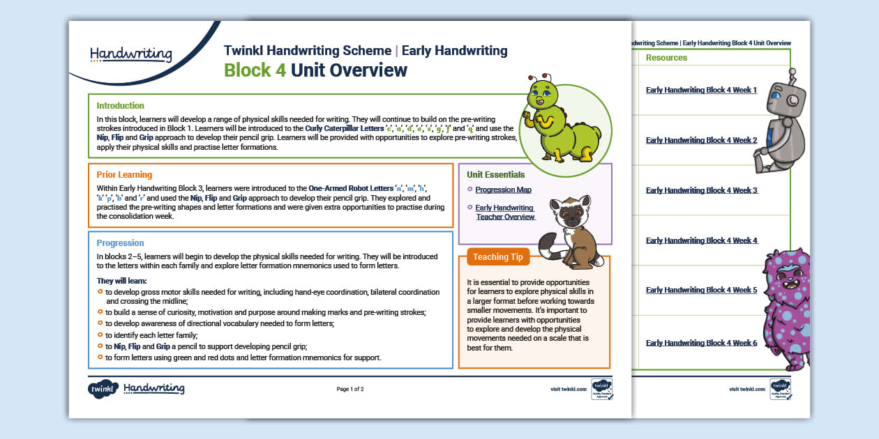 Early Handwriting Block 4 Teacher Overview