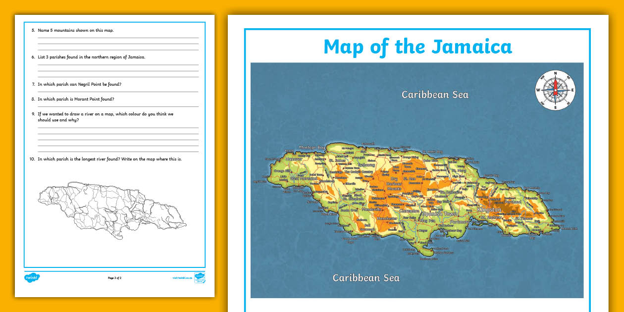 Map of Jamaica– Mapwork Activity (teacher made) - Twinkl