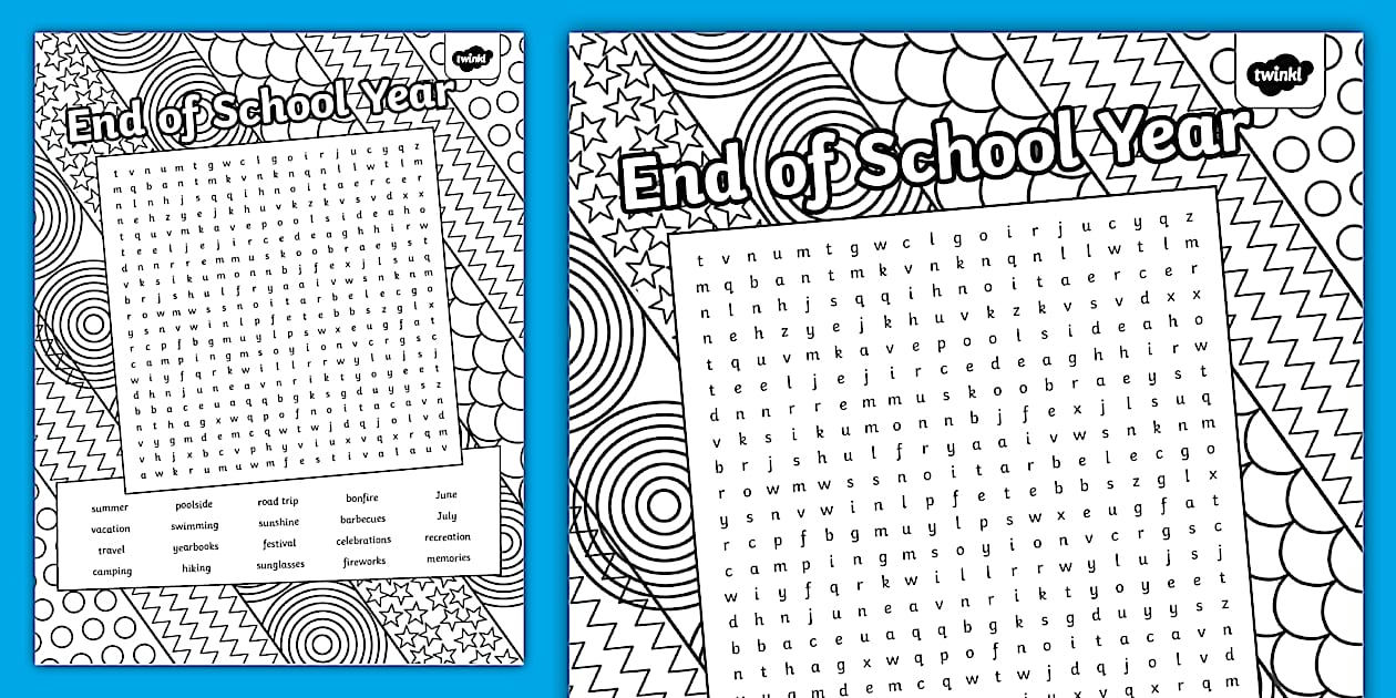 End of School Year Mindfulness Word Search for 6th-8th Grade