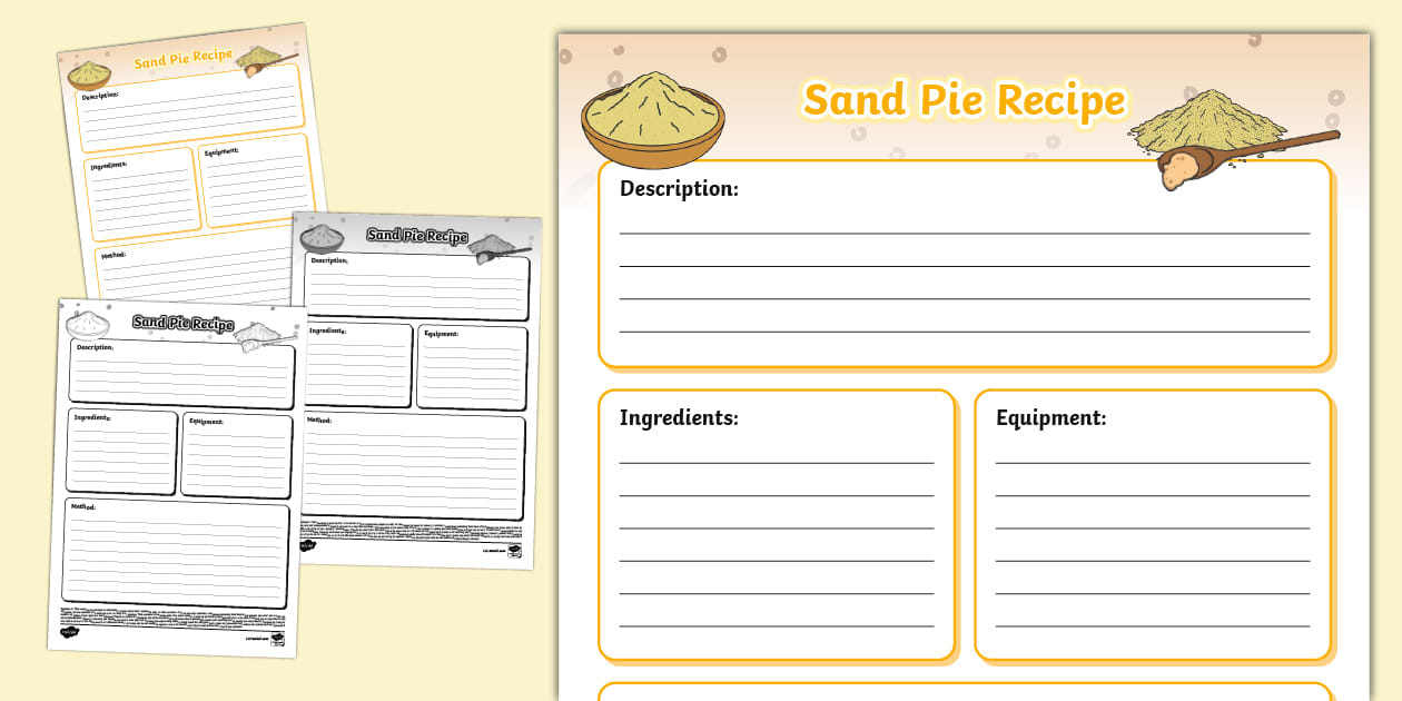 Sand Pie Recipe Writing Frame (Teacher-Made) - Twinkl